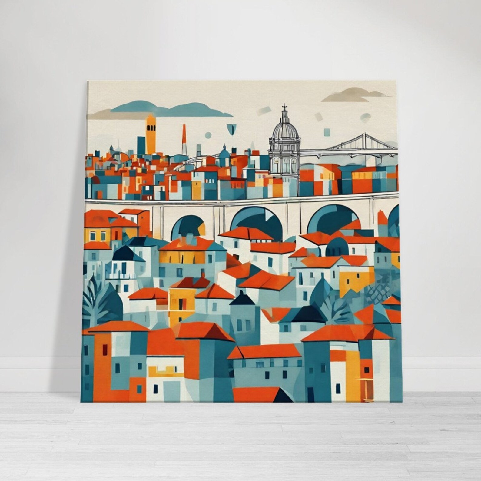 LISBON PORTUGAL City Skyline Cubist Style Art Slim Stretched Canvas ...