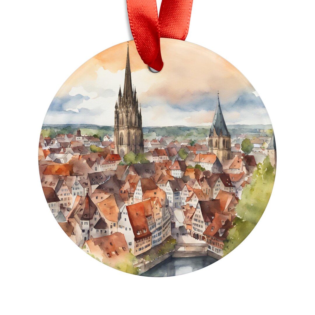 ULM GERMANY City View Skyline, German Travel Round Acrylic Ornament ...