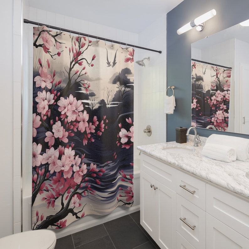 SAKURA Cherry Blossoms Polyester 71 X 74 Inch Shower Curtain Japanese ...