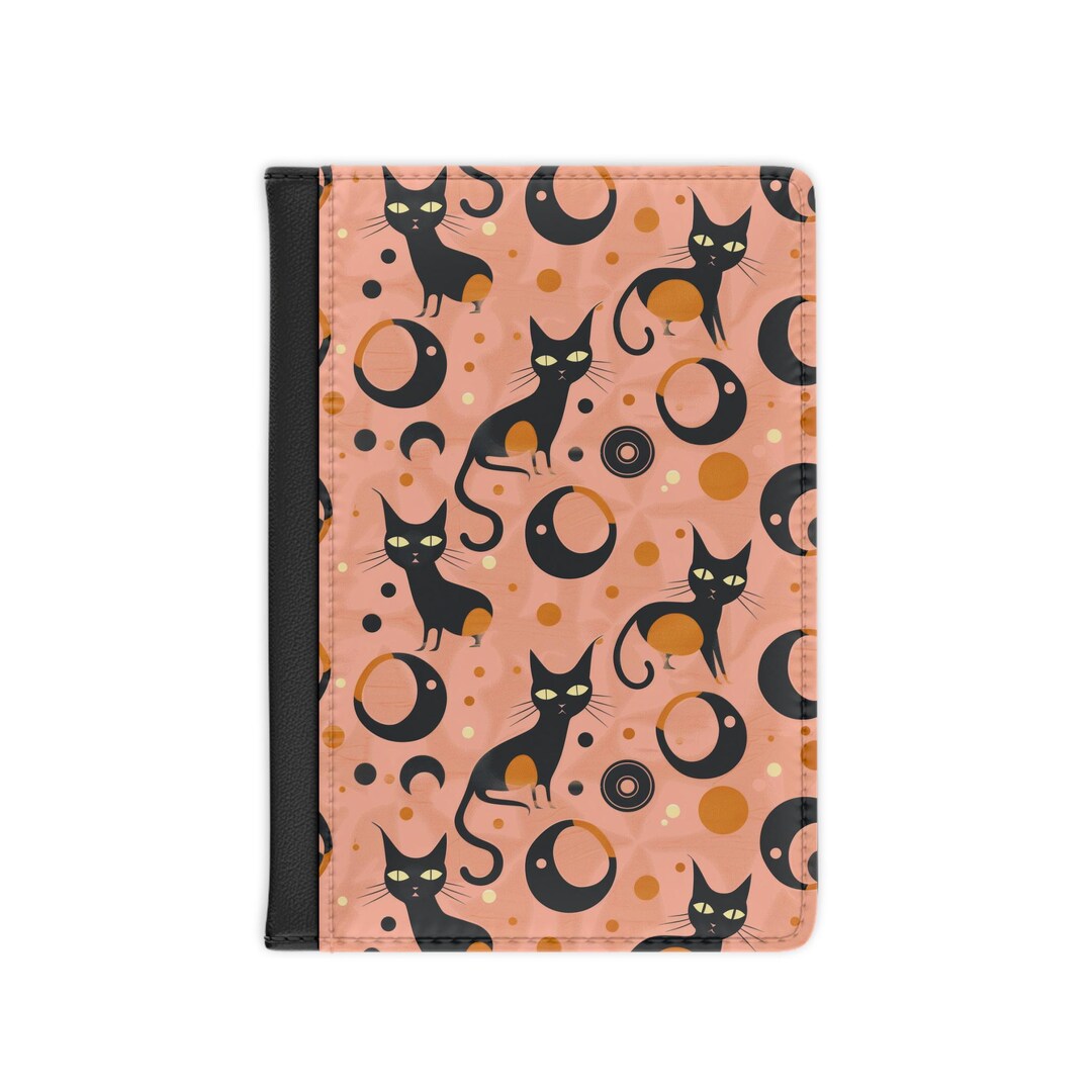 Retro Black Cat Themed Passport Cover, Travel Accessory, RFID Blocking ...