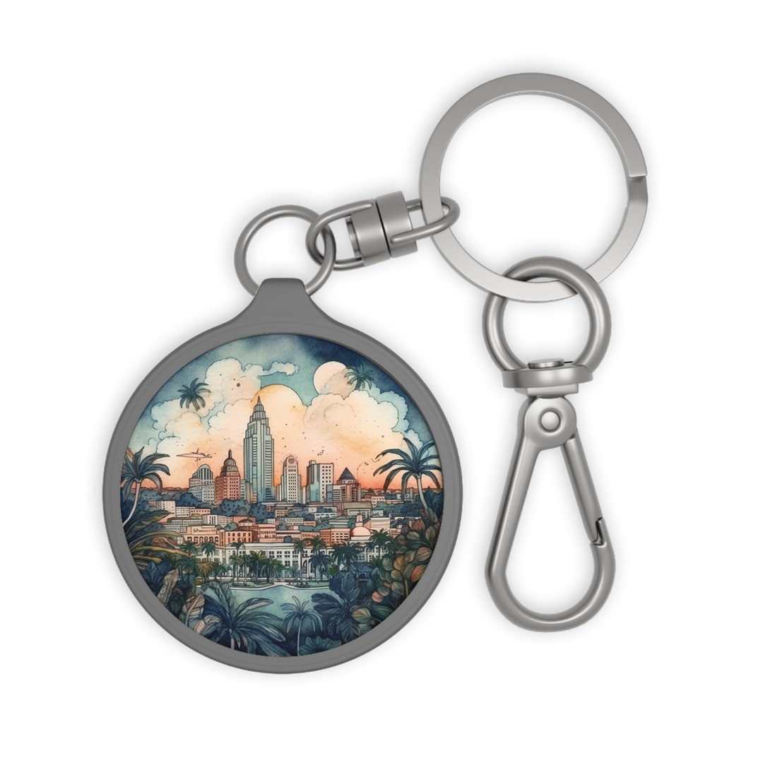 SAN DIEGO CALIFORNIA City Skyline Travel Round Acrylic Metal Keyring ...