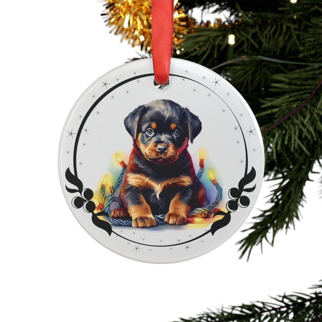 ROTTWEILER Puppy Dog Ornament, Round White Acrylic Ornament ...