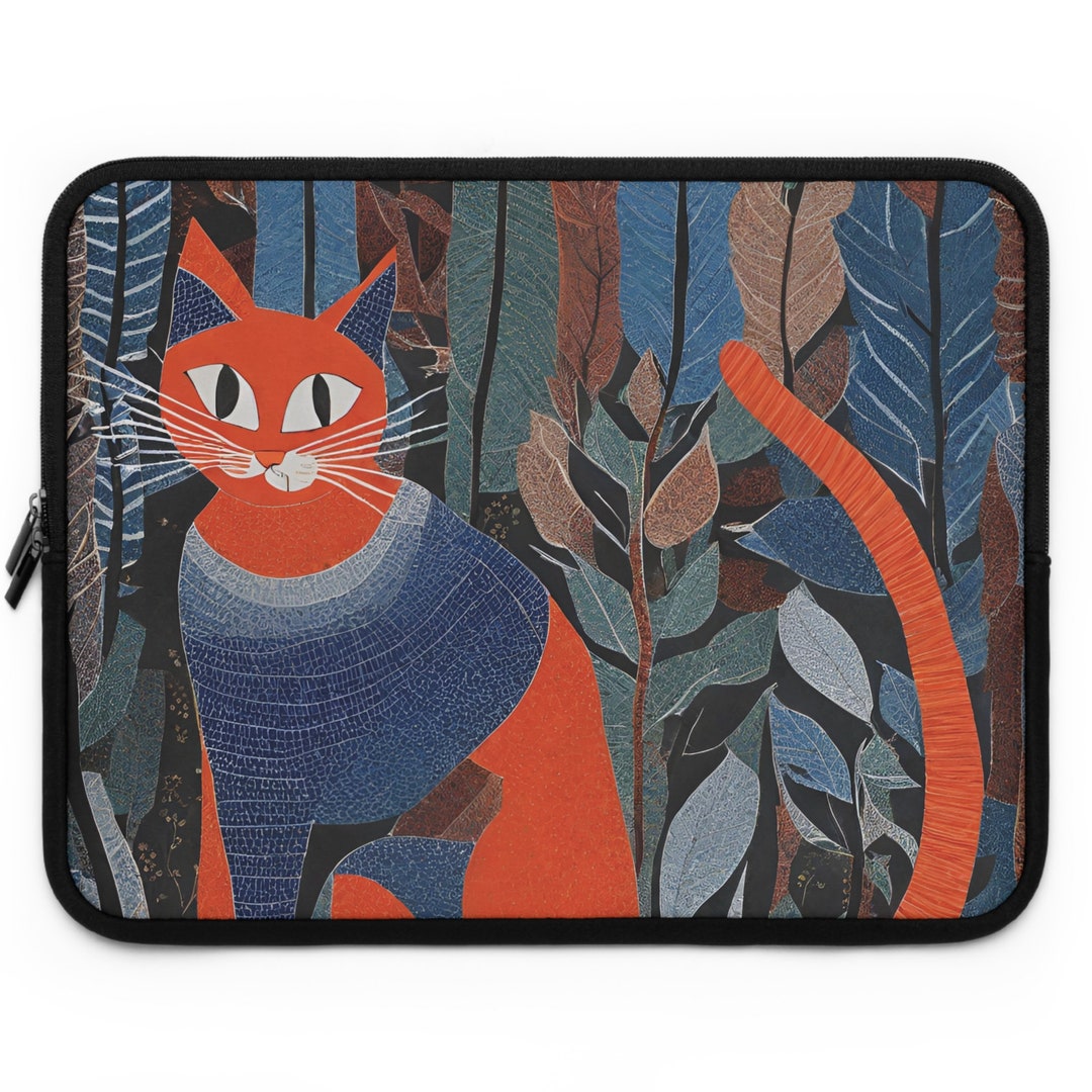 Orange Cat India Gond Style Folk Art Pattern Neoprene Padded iPad Case ...