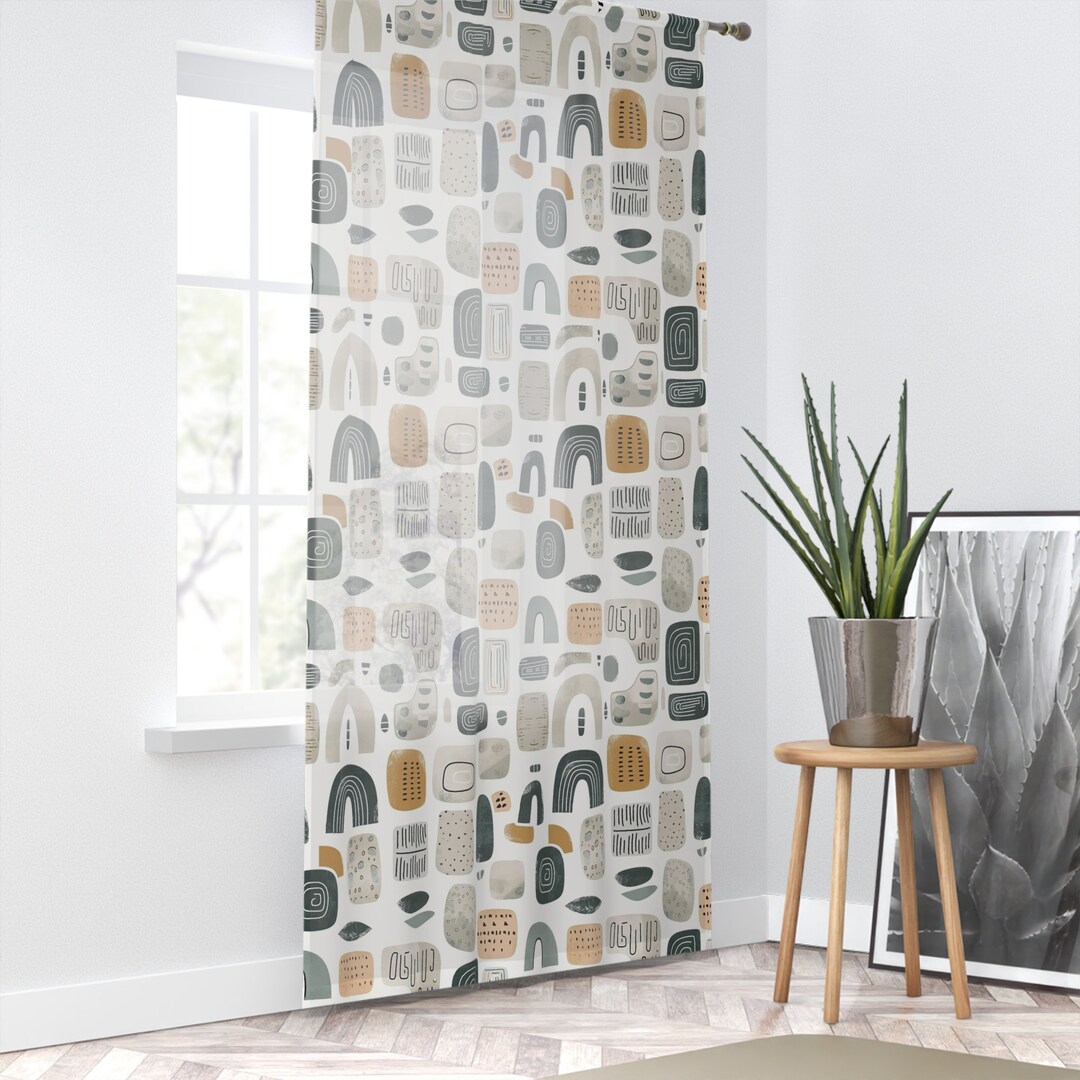 Boho Neutral Colors Geometric Pattern 50 X 84 Inch Sheer Window Curtain ...