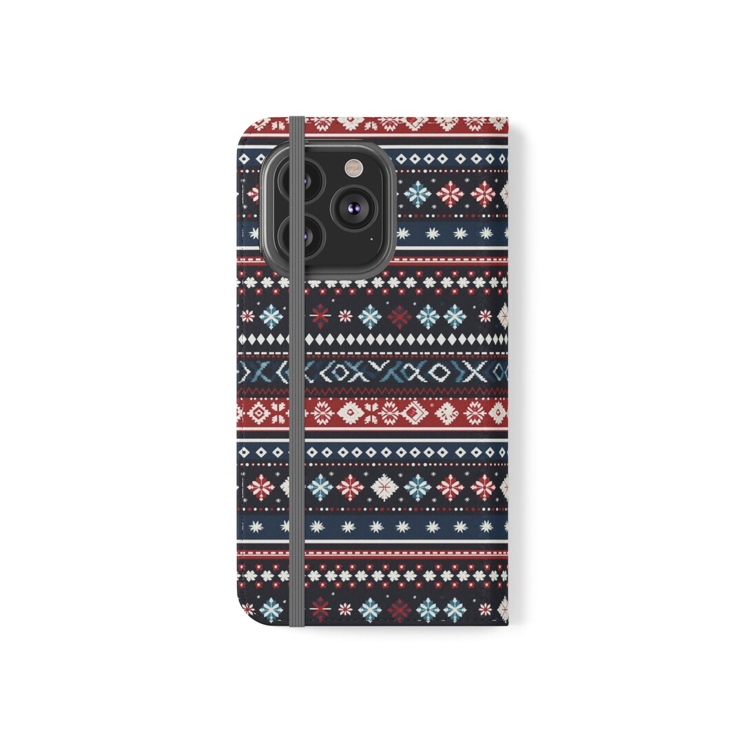 NORDIC Sweater Pattern Vegan Faux Leather Cell Phone Folio Flip Case ...