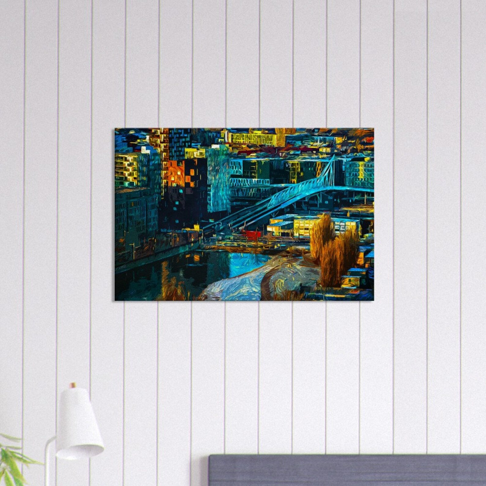OSLO NORWAY City Night View Art 0.75" Slim Stretched Canvas Print Wall ...