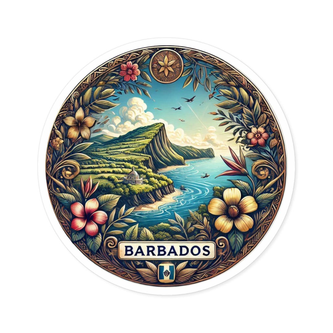 Barbados Landscape Round Vinyl Sticker, Travel Decor, Indoor Outdoor ...