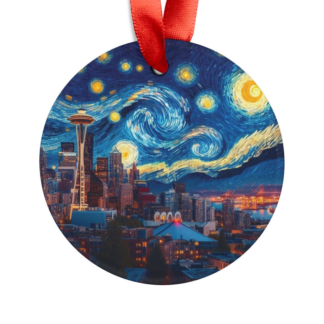 SEATTLE WASHINGTON Skyline Starry Night, Round Acrylic Ornament, WA ...