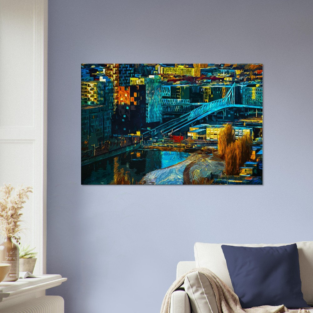 OSLO NORWAY City Night View Art 0.75" Slim Stretched Canvas Print Wall ...