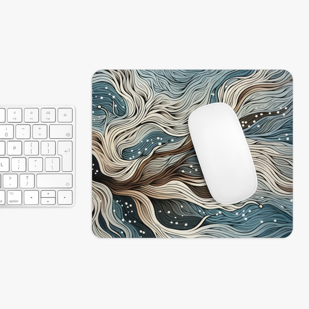 Blue and Earth Tones Wavy Wood Line Pattern Round or Rectangle Mousepad ...