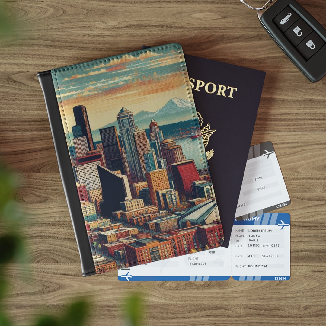 Seattle Washington Skyline PASSPORT WALLET Faux Leather RFID Blocking ...