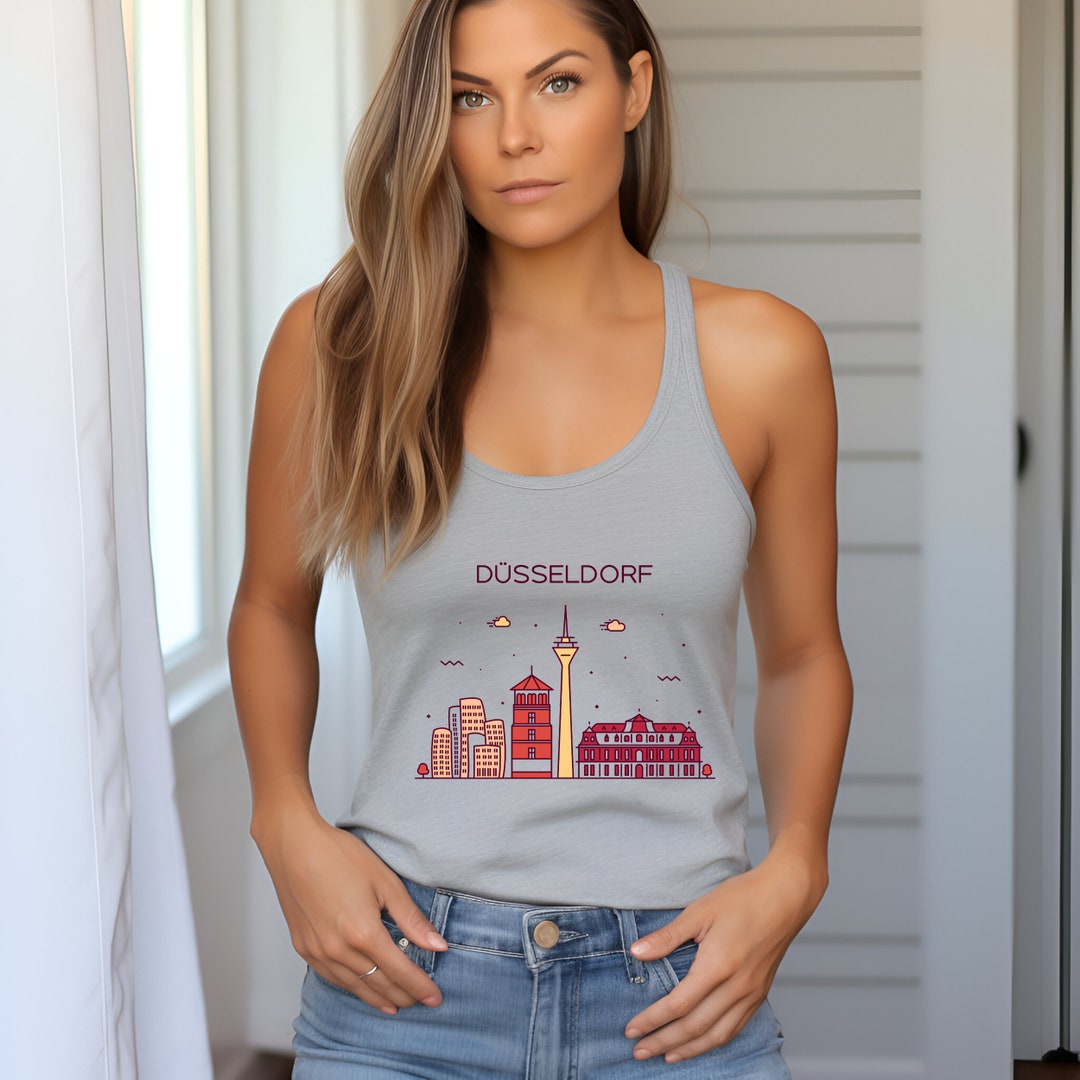 DUSSELDORF GERMANY City Skyline View Women's Ideal Fitted Racerback ...
