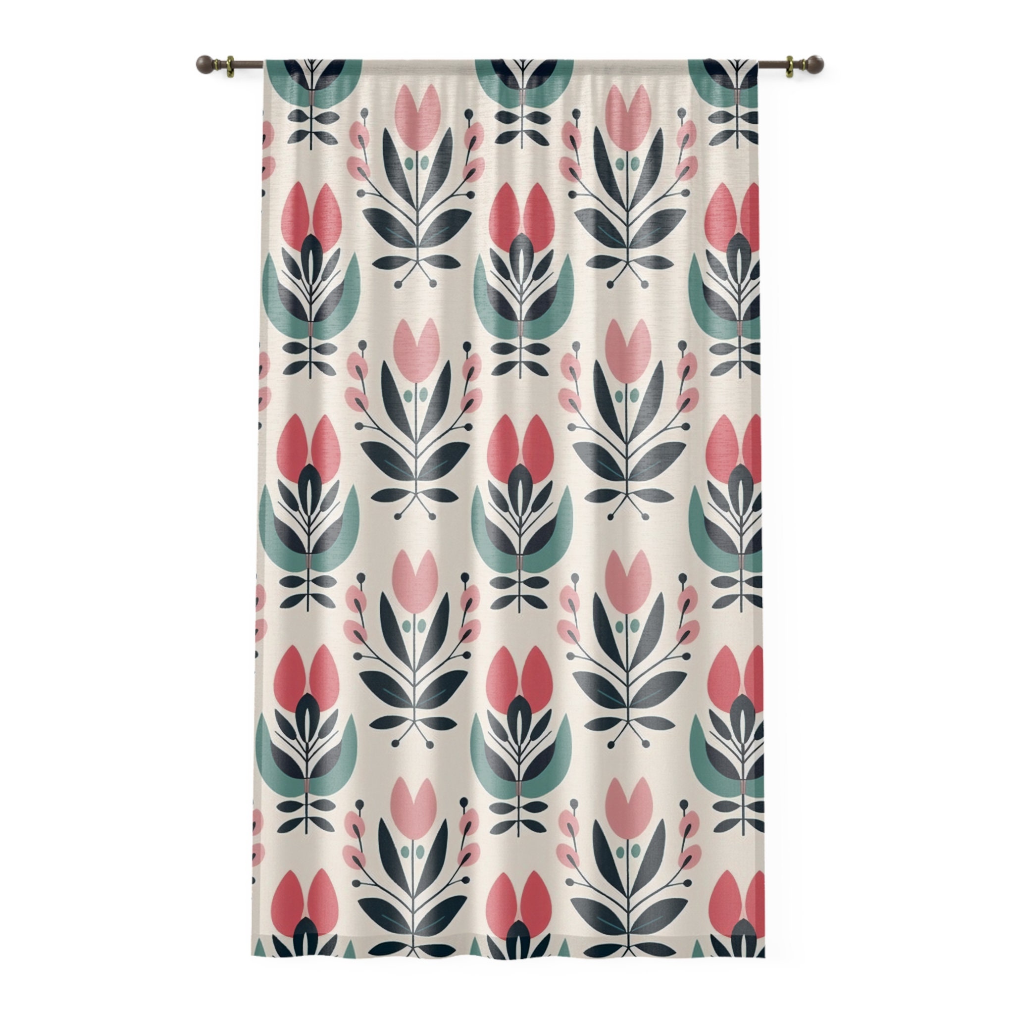 50 X 84 Inch Polyester Window Curtain Swedish Flowers Scandinavian ...