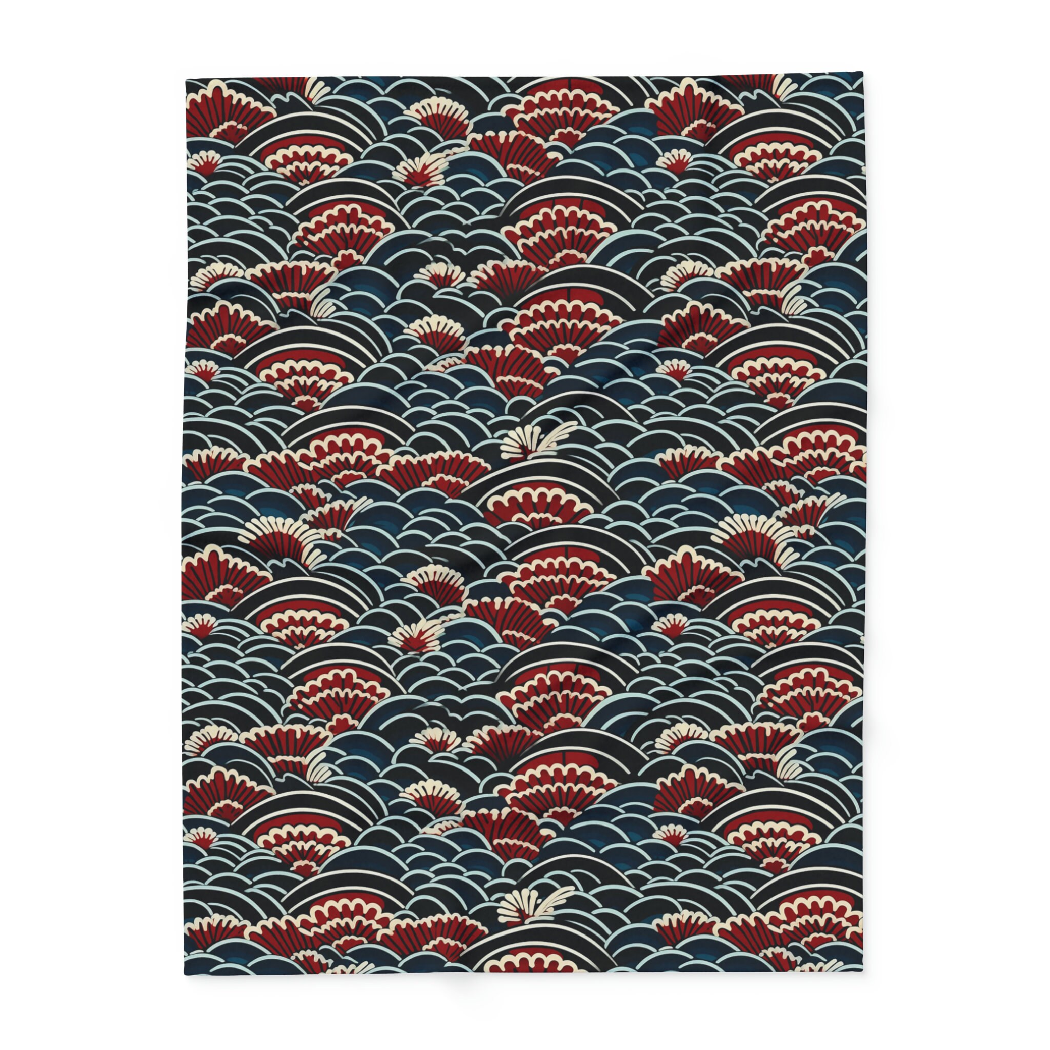 Japanese Floral Wave Pattern Arctic Fleece Blanket Couch Throw 3 Sizes ...