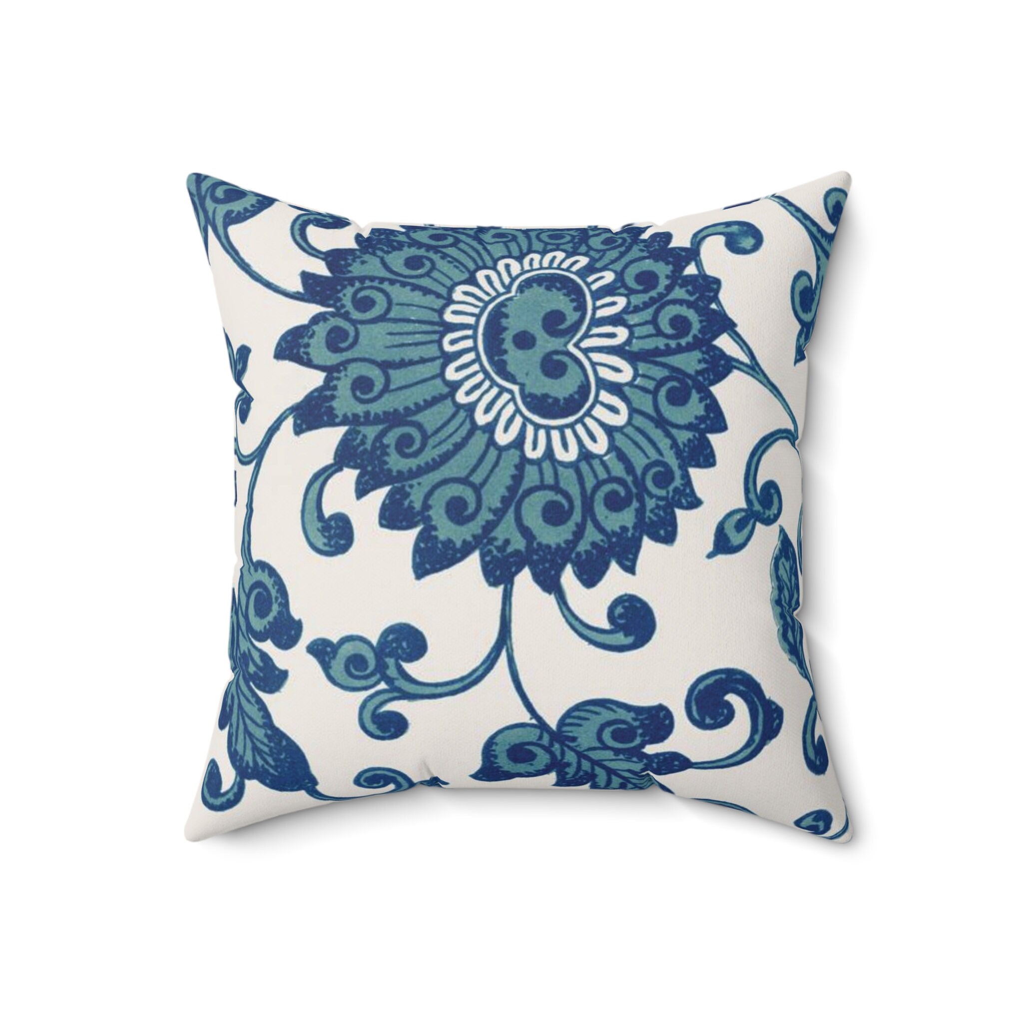 Blue and White Floral Chinese Pattern China Asian Design Spun Polyester ...