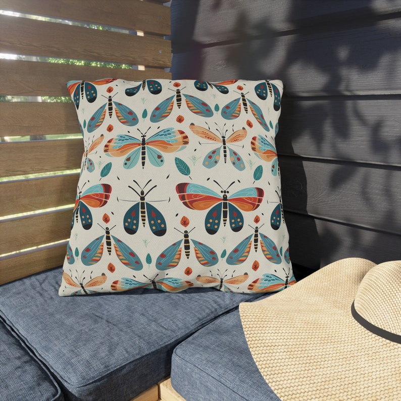Outdoor Pillow Nordic Style Bugs Insects Butterfly Pattern UV Ray Water ...