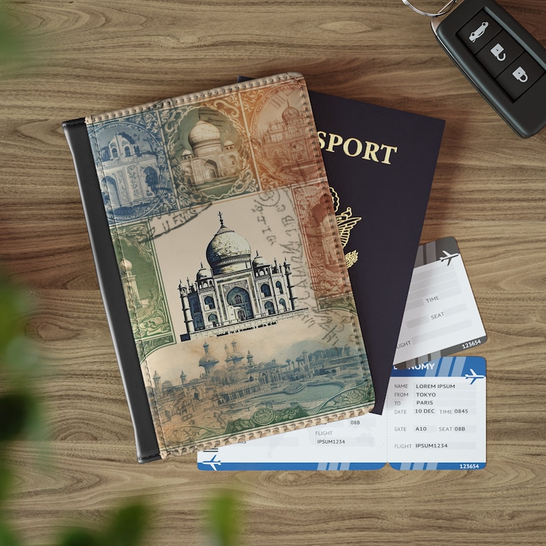 Taj Mahal India Vintage Postage Stamp Inspired PASSPORT WALLET Faux ...