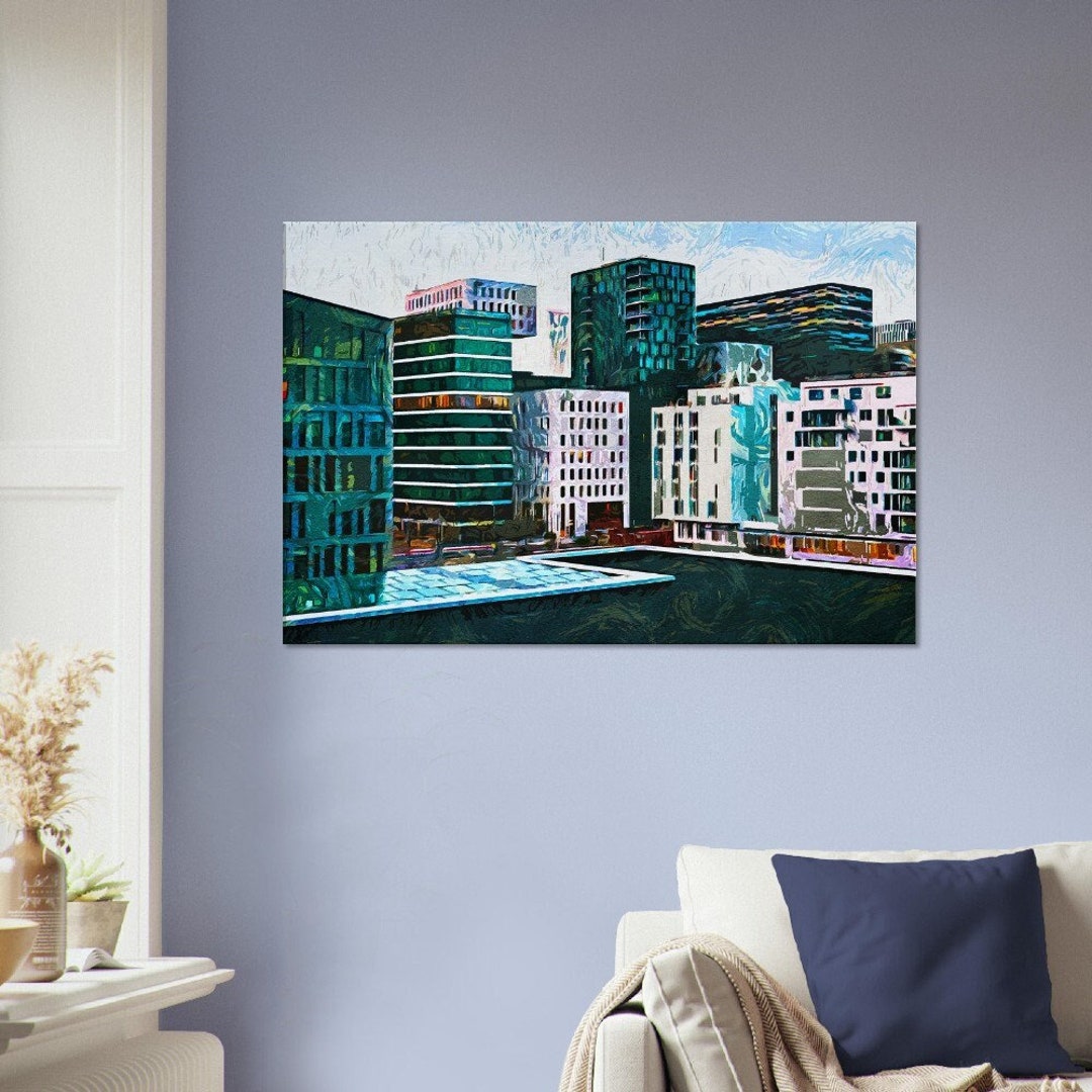 OSLO NORWAY City Skyline Buildings Art 0.75" Slim Stretched Canvas ...