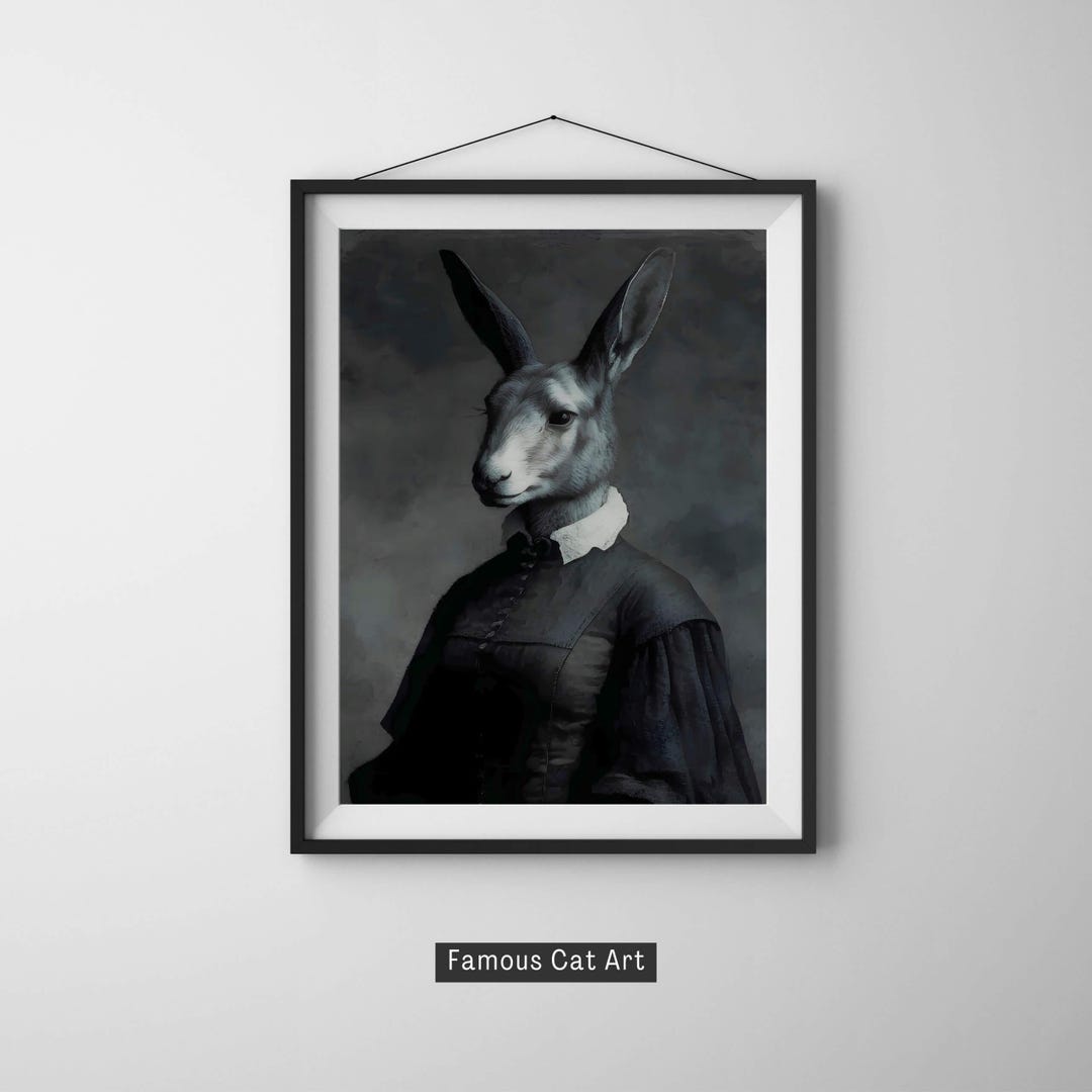 PRINTABLE ART Victorian Kangaroo Portrait in Monochrome Dressed Animal ...