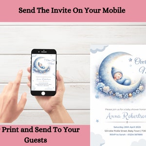Editable Over the Moon Baby Shower Invitation, Twinkle Star Invite ...