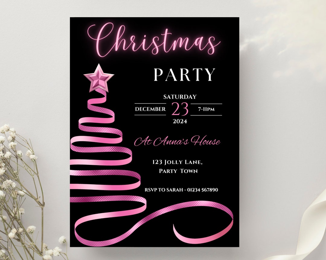 Editable Pink Christmas Party Invitation Christmas Party Invite ...