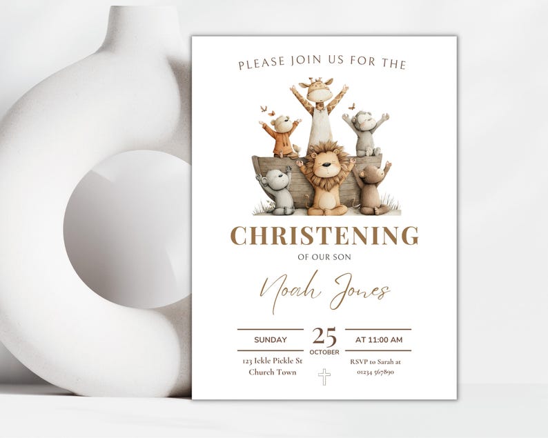 Editable Modern Praying Animal Invitation, Cute Prayer Jungle Religious ...