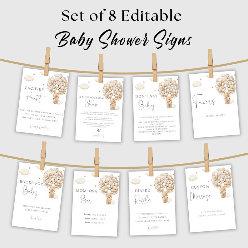 Editable Teddy Bear Baby Shower Sign Bundle, Baby Shower Table Signs ...