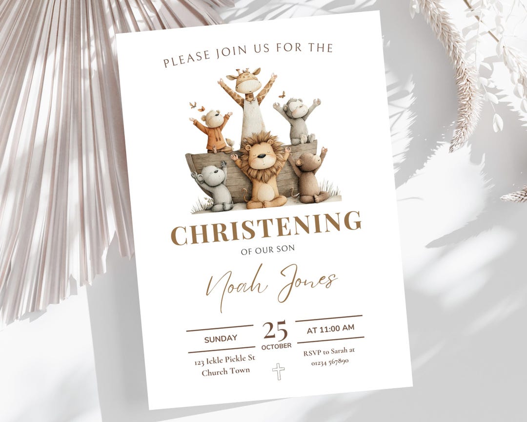 Editable Modern Praying Animal Invitation, Cute Prayer Jungle Religious ...