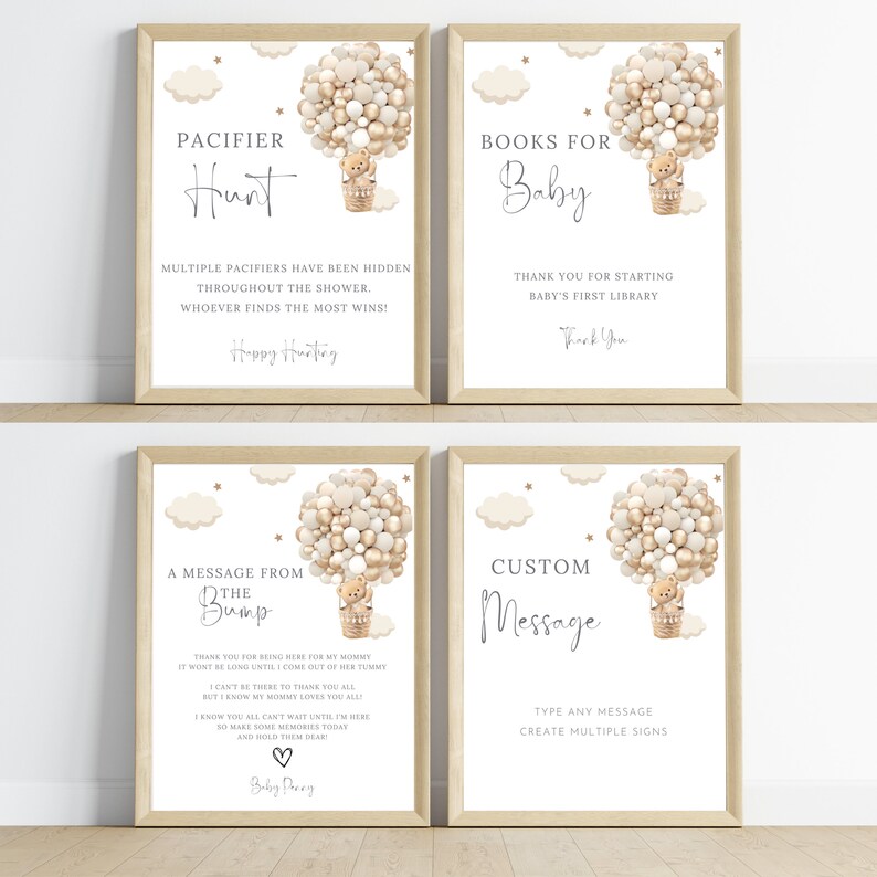 Editable Teddy Bear Baby Shower Sign Bundle, Baby Shower Table Signs ...