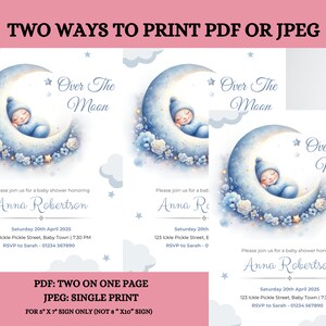 Editable Over the Moon Baby Shower Invitation, Twinkle Star Invite ...
