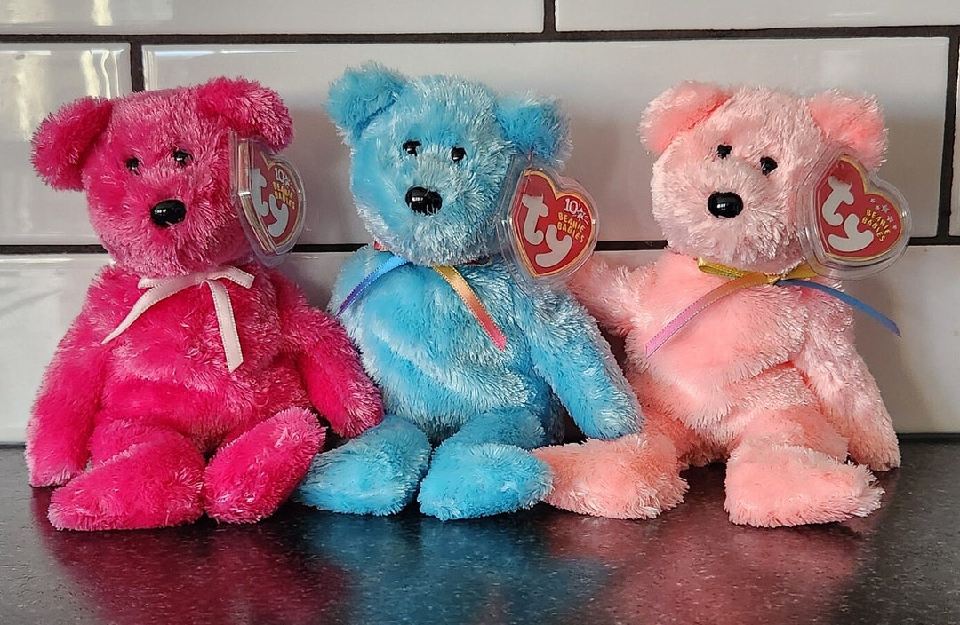 Ty Beanie Baby “sherbet” Bear: Hot Pink, Light Pink, or Blue (8.5 Inch ...