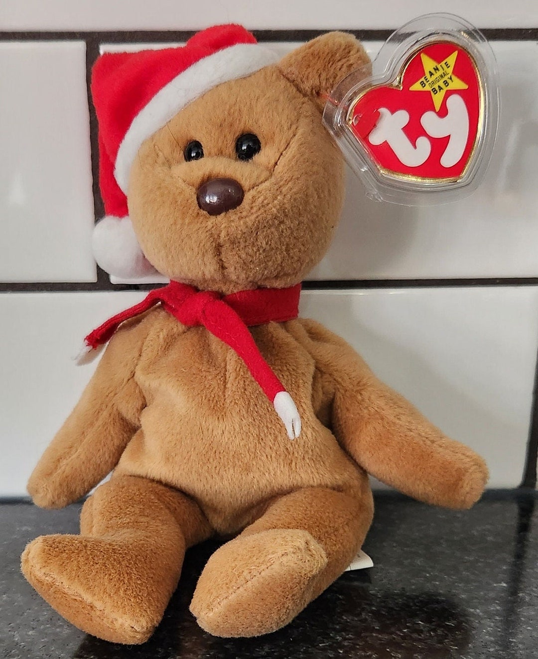 Ty Beanie Baby "1997 Holiday Teddy" Bear With Santa Hat - Etsy