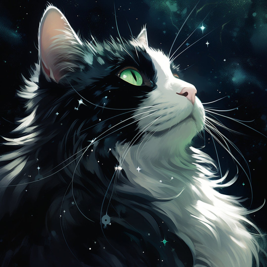 Majestic Beautiful Cat Staring up at the Stars Wall Art Cat Wall Decor ...
