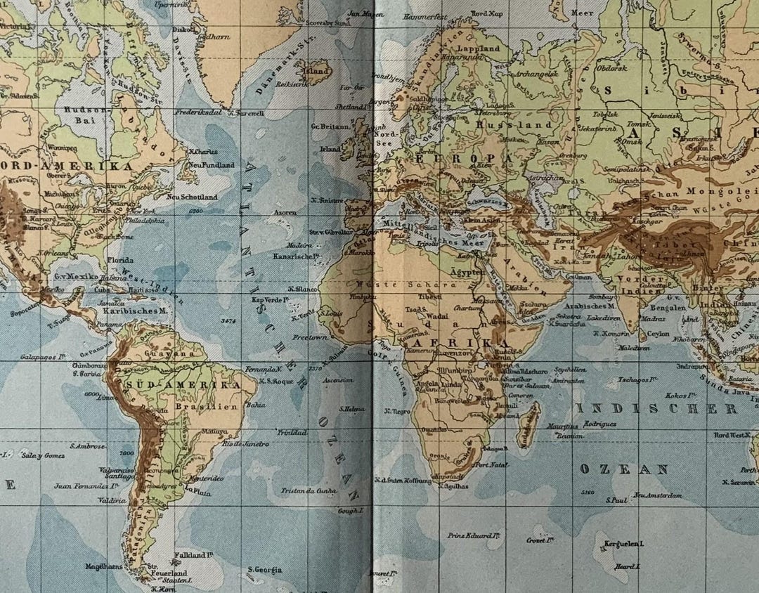 Geographical / Orig. 1897 Antique Geographical World Map - Etsy