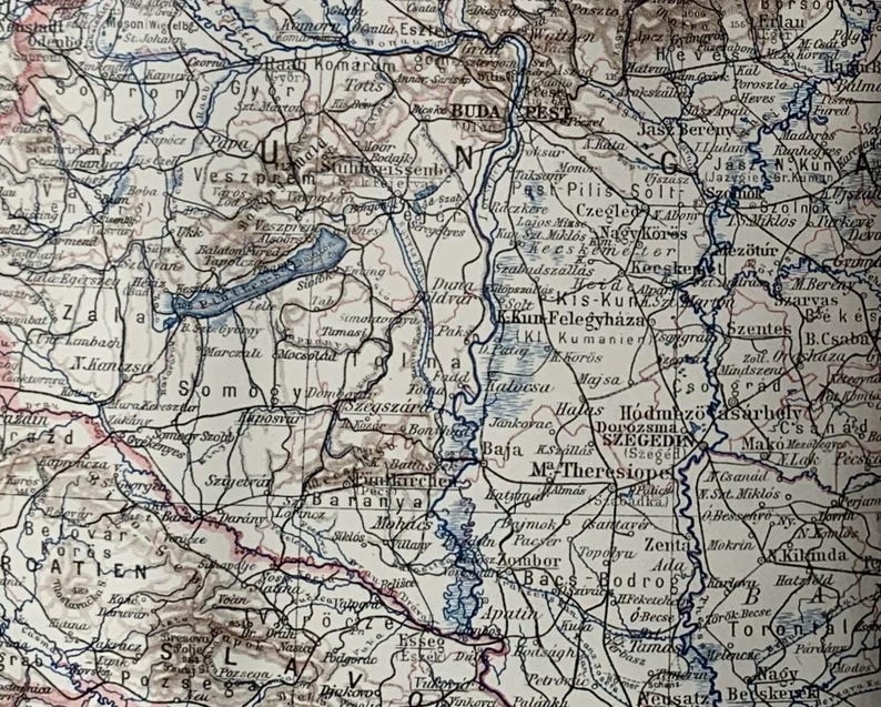 Hungary / Orig. 1909 Antique Map of Hungary - Etsy