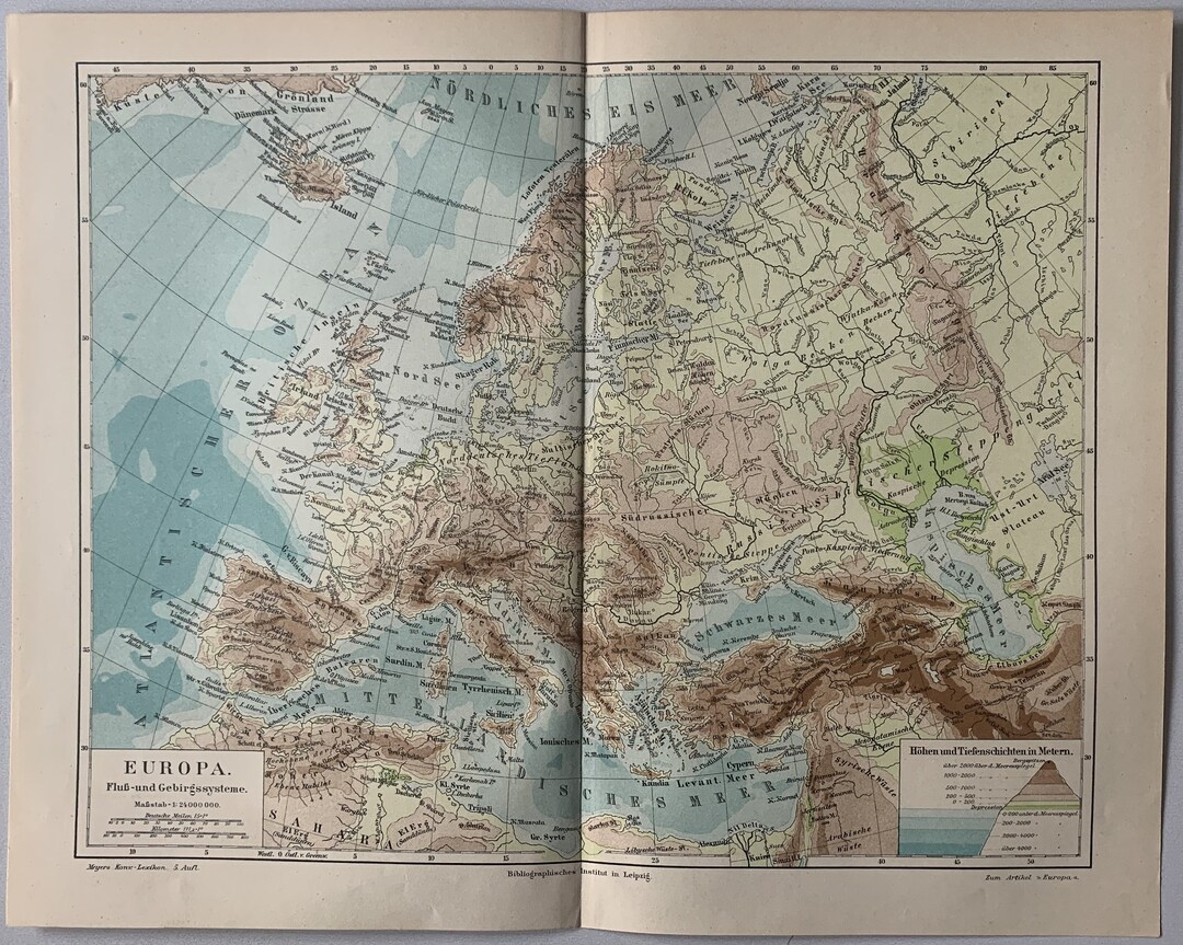 Geographical / Original 1892 Antique Geographical Map of Europe - Etsy