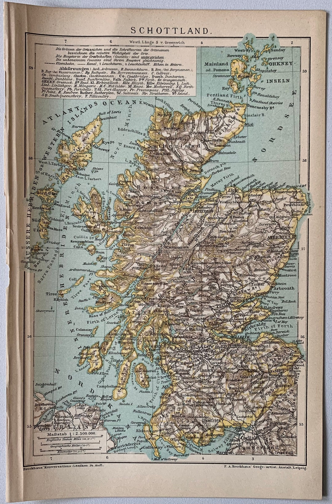 GB Scotland / Orig. 1895 Antique Map of Scotland - Etsy
