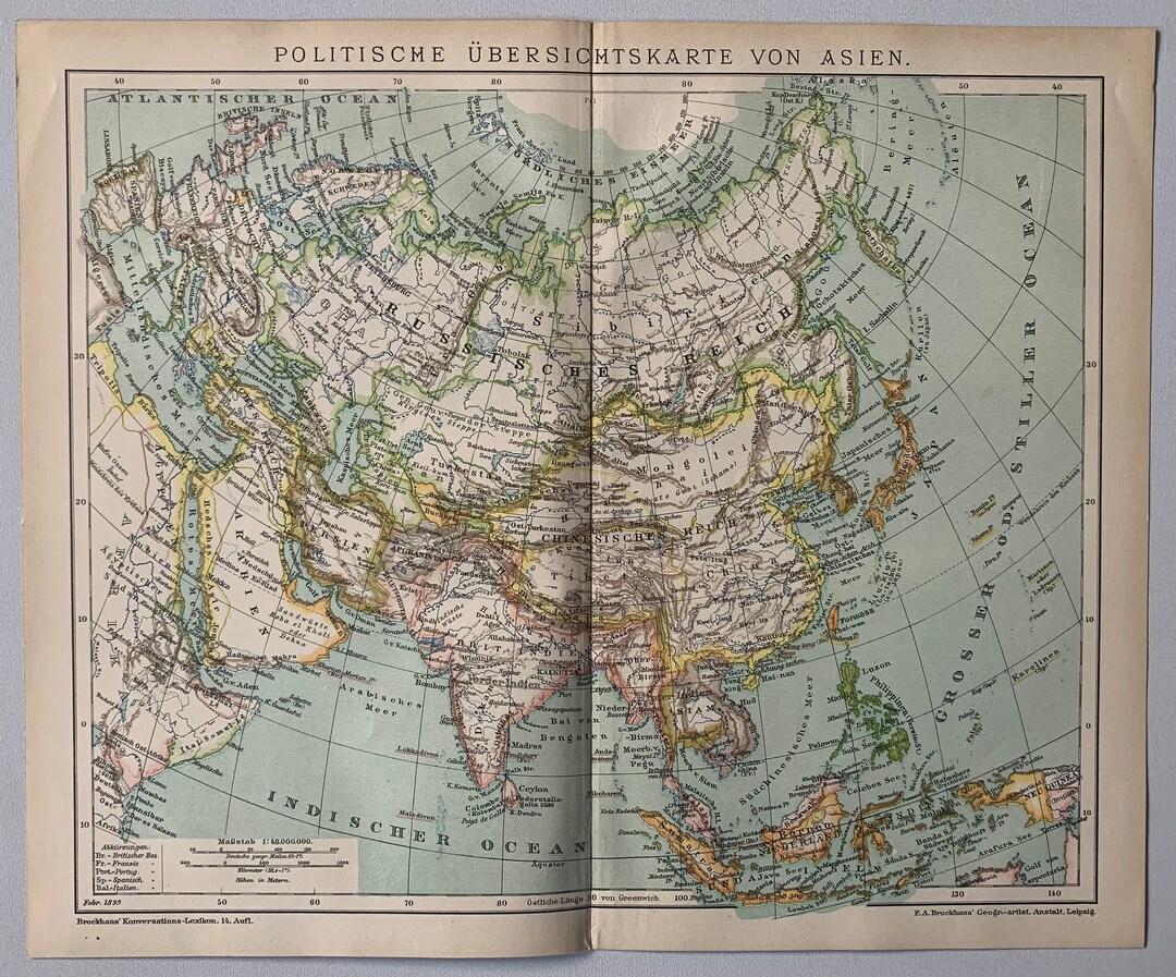 Asia / Orig. 1898 Antique Map of Asia - Etsy