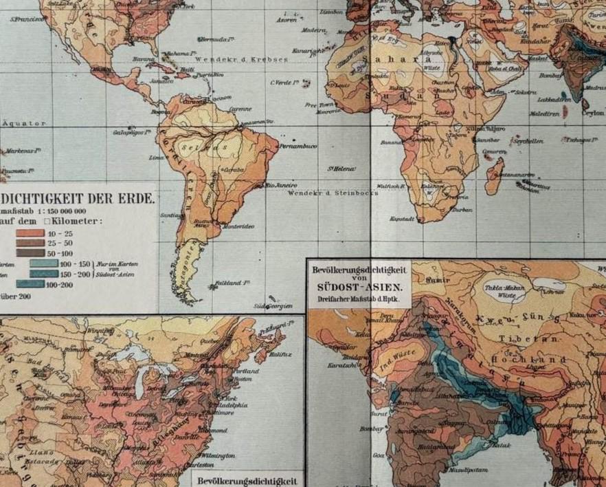World Geogr / Orig. 1904 Antique Map of World Population Density - Etsy