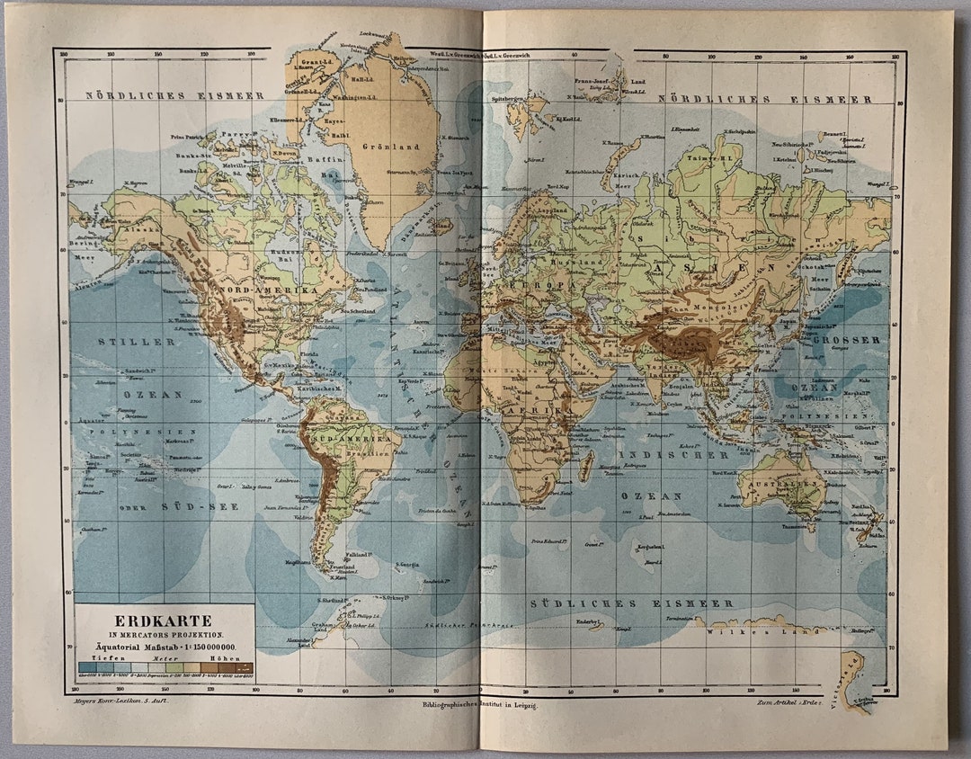 Geographical / Orig. 1897 Antique Geographical World Map - Etsy