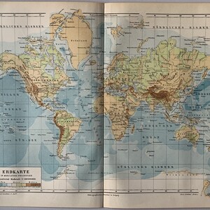 Geographical / Orig. 1897 Antique Geographical World Map - Etsy