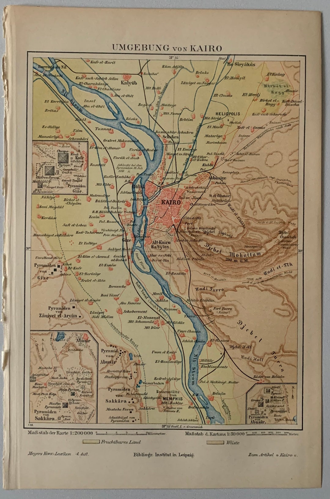 EG Cairo / Original 1890 Map of Cairo in Egypt - Etsy
