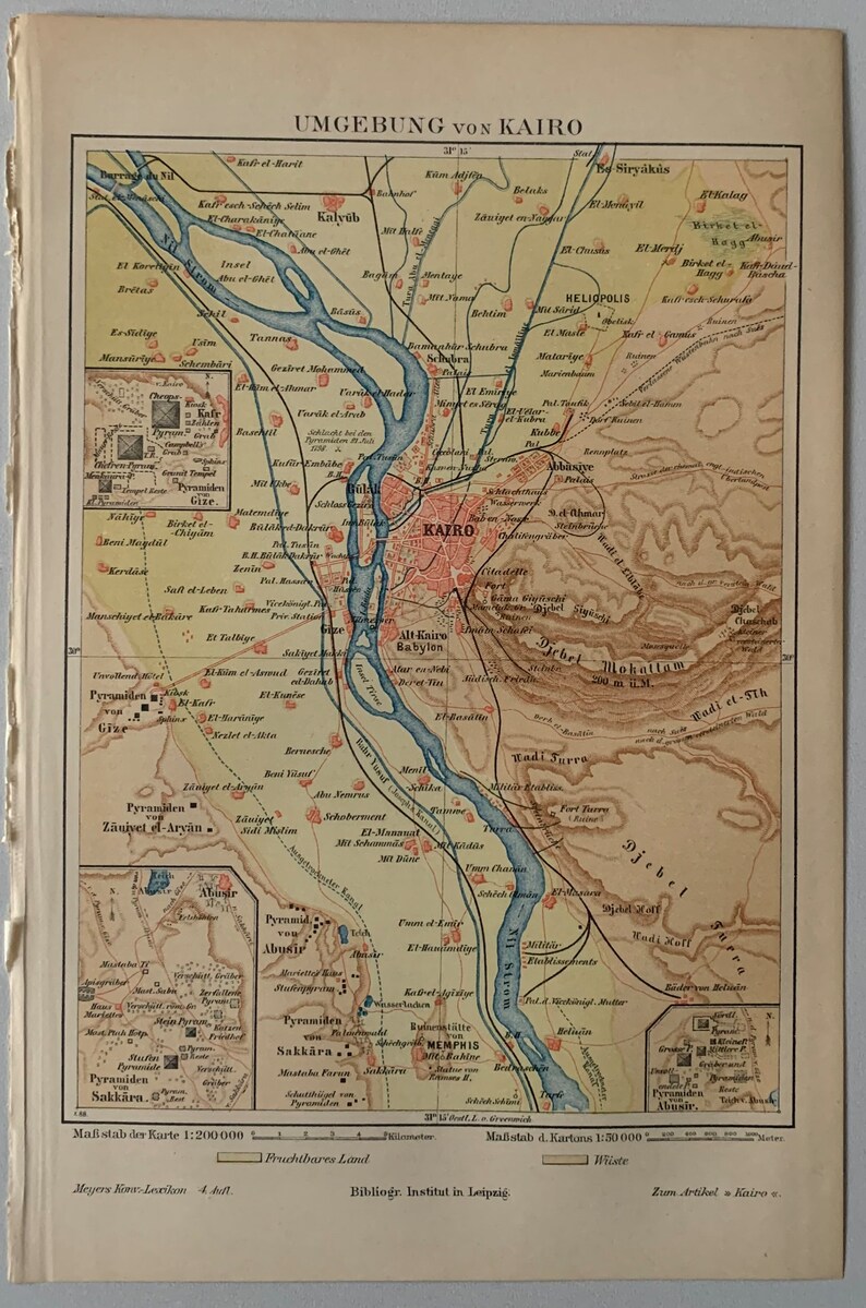 EG Cairo / Original 1890 Map of Cairo in Egypt - Etsy