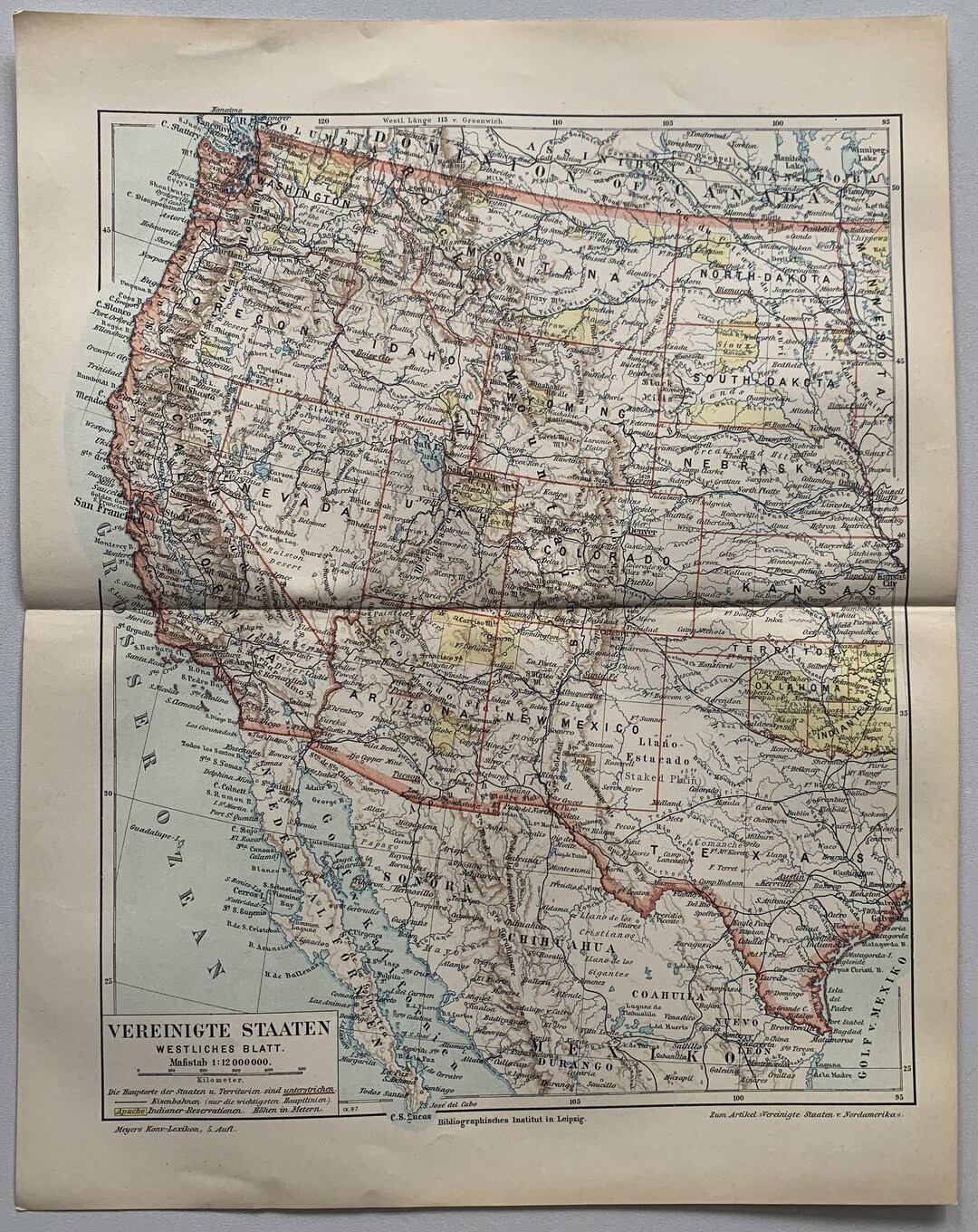 North America / Orig. 1897 Antique Map of USA With Western States - Etsy