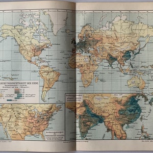 World Geogr / Orig. 1895 Antique Map of World Population Density - Etsy