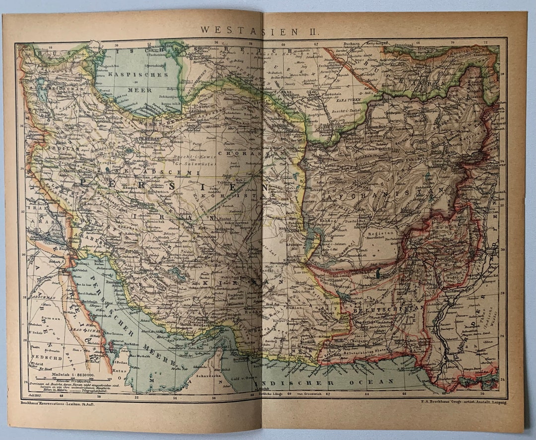 Middle East / Orig. 1895 Antique Map of Persia - Afghanistan – Pakistan ...