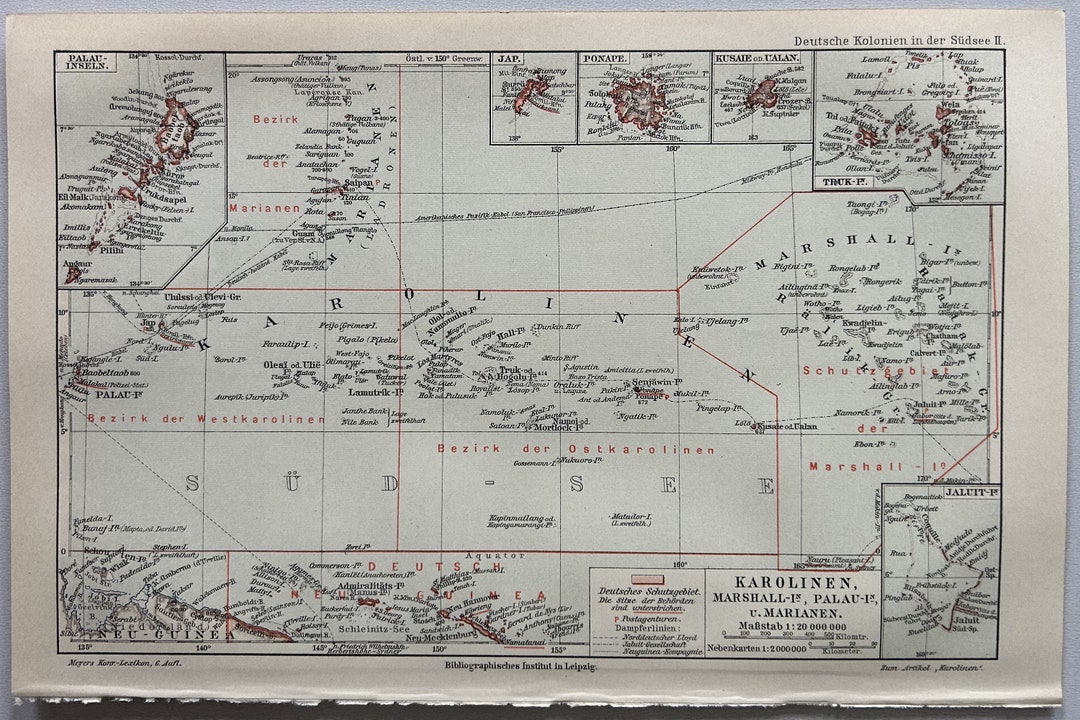 Oceania / Orig. 1905 Antique Map of the Caroline Islands - Etsy