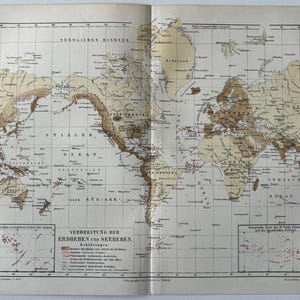 World Geogr / Orig. 1897 Antique Map of Earthquakes and Seaquakes - Etsy