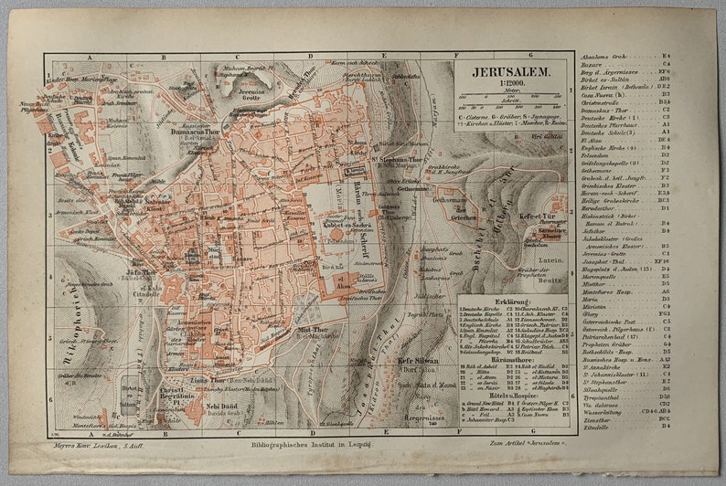 Middle East / Orig. 1897 Antique City Plan of Jerusalem in Israel ...