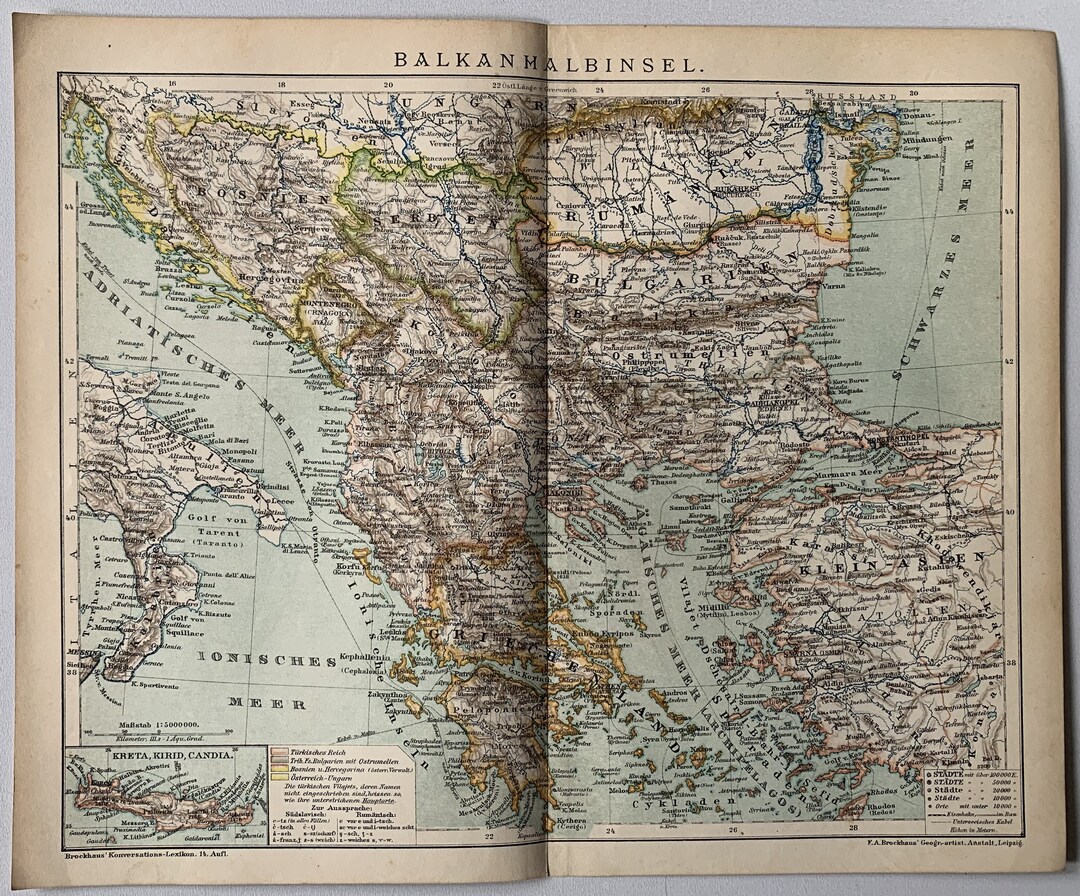 Balkan / Orig. 1893 Antique Map of the Balkan Peninsula - Etsy